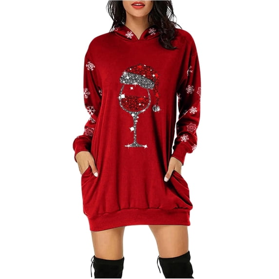 Yokua Christmas Dresses For Women Sweatshirt Dress Santa Outfits ...