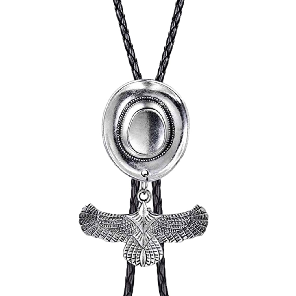 Yokua Elegant Black Bolo Tie with Feather Pendant Cowboy Necktie ...