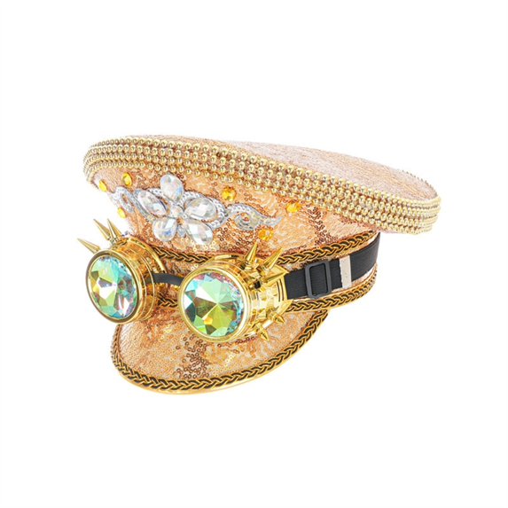 Yokua Female Rhinestone Goggle Hat Wedding Party Captain Cap ...