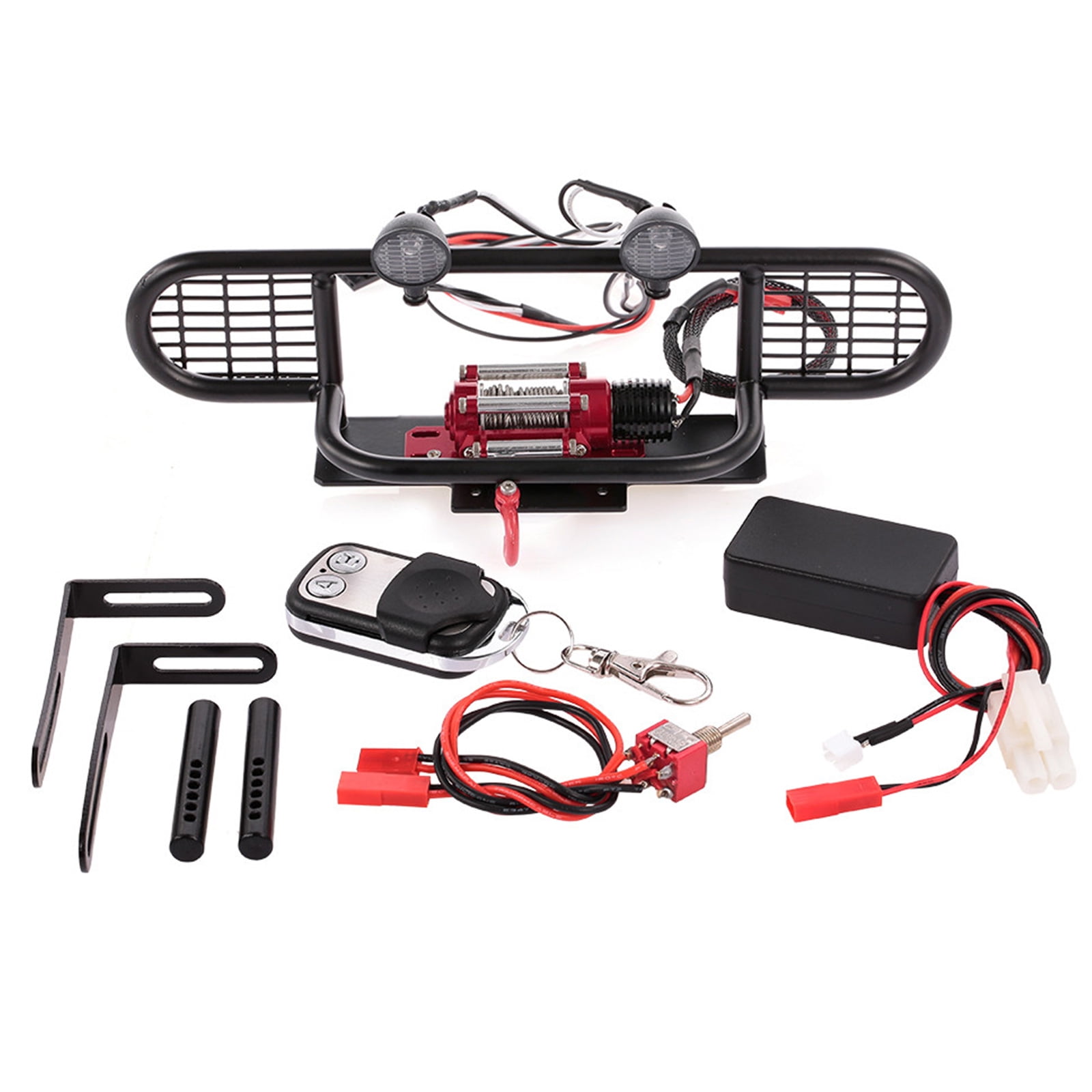 Yokua Front Bumper Winch Set with LED Light for TRX4 D90 D110 Defender ...
