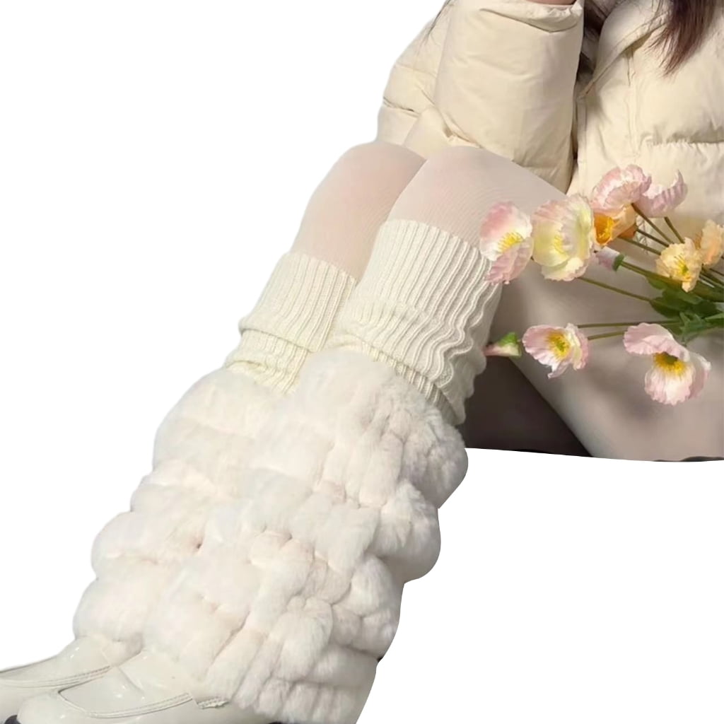 Yokua Furs Leg Warmer Winter Furry Long Boot Cuffs Fuzzy Shoes Cover ...