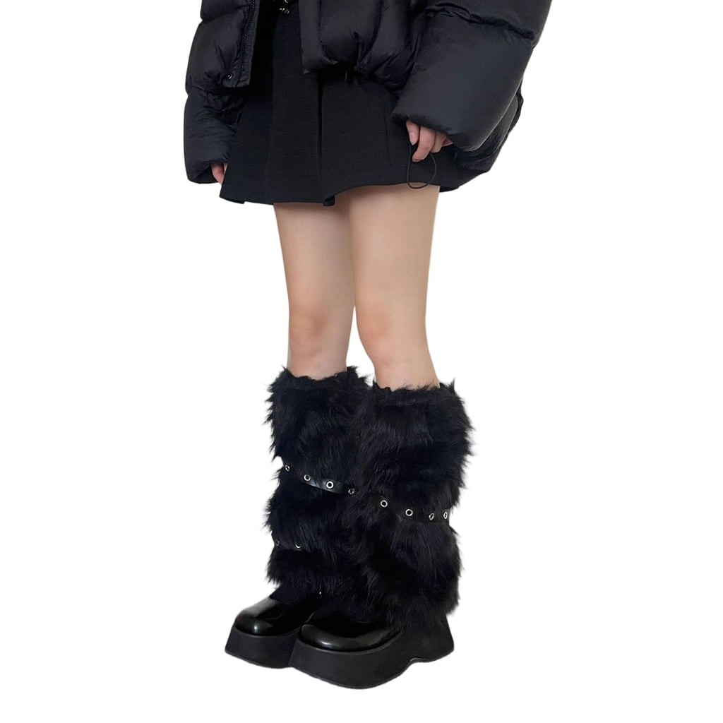 Yokua Furs Leg Warmer Winter Furry Long Boot Cuffs Fuzzy Shoes Cover ...