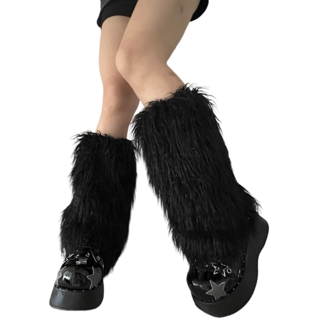 Yokua Fuzzy Faux Furs Leg Warmer Furs Heels Long Boot Cuffs Cover ...