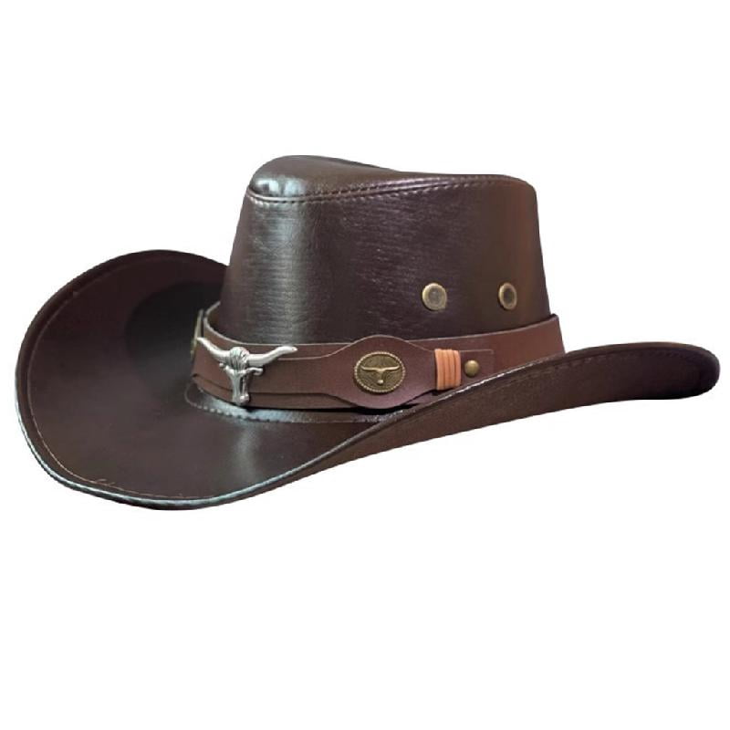 Yokua Handmade Cowboy Hat with Bull Horn Belt Wide Brim Cowboy Hat for ...