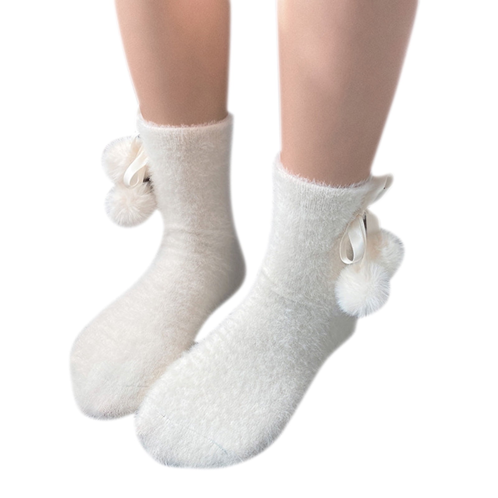 Yokua Japanese Style Women Girls Furry Short Crew Socks Sweet Satin ...
