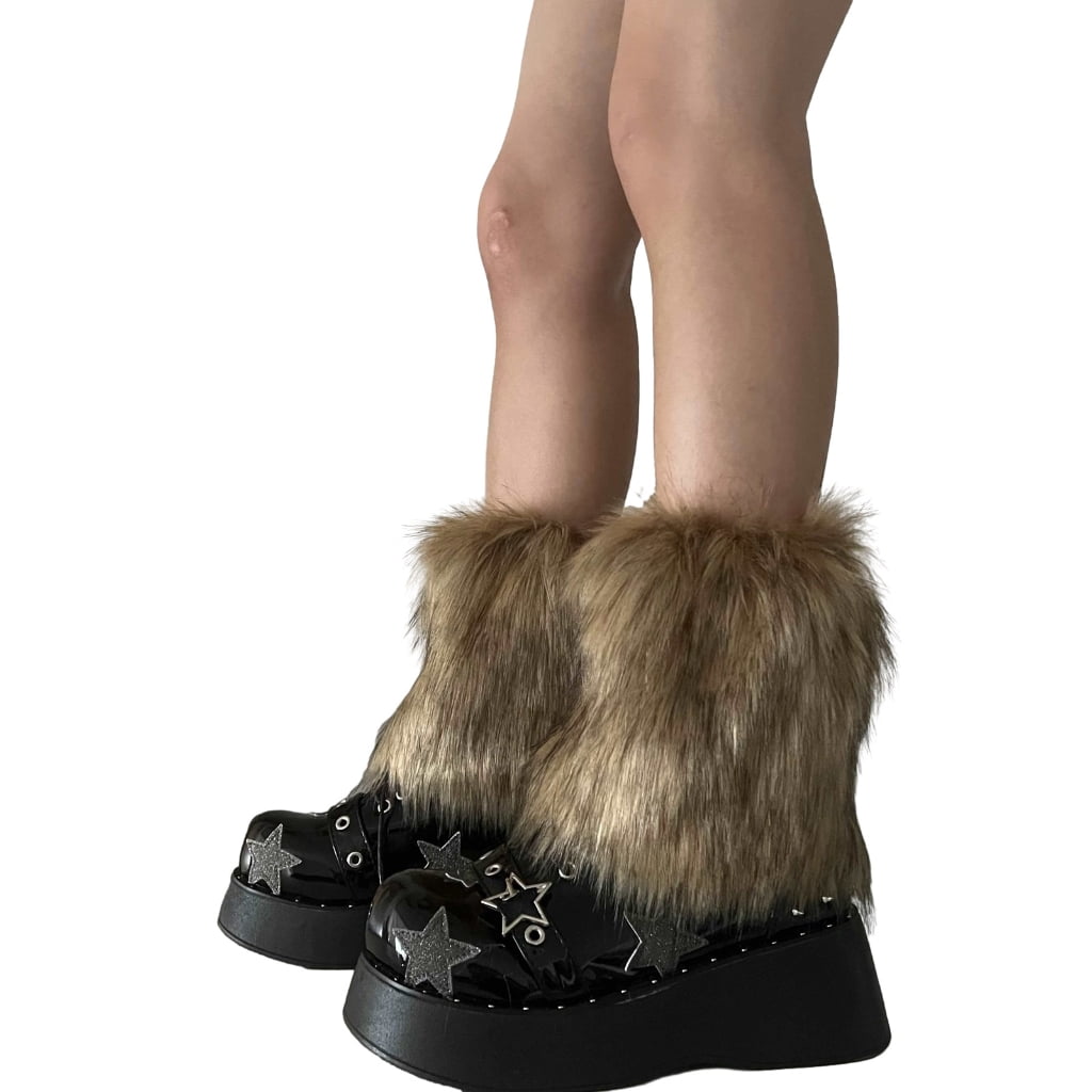 Yokua Leg Warmer Women Faux Furs Fuzzy Long Boots Shoes Cuffs Cover ...