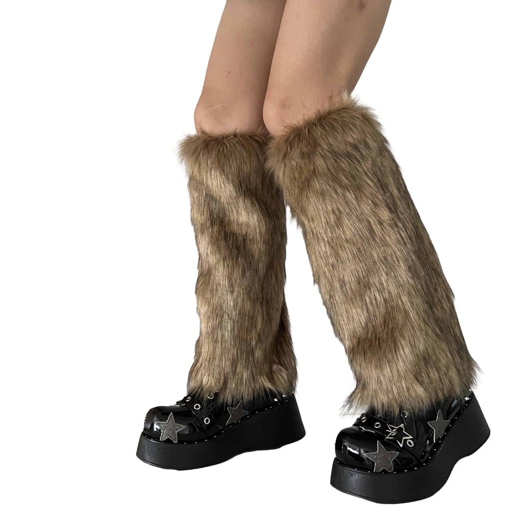 Yokua Leg Warmer Women Faux Furs Fuzzy Long Boots Shoes Cuffs Cover ...