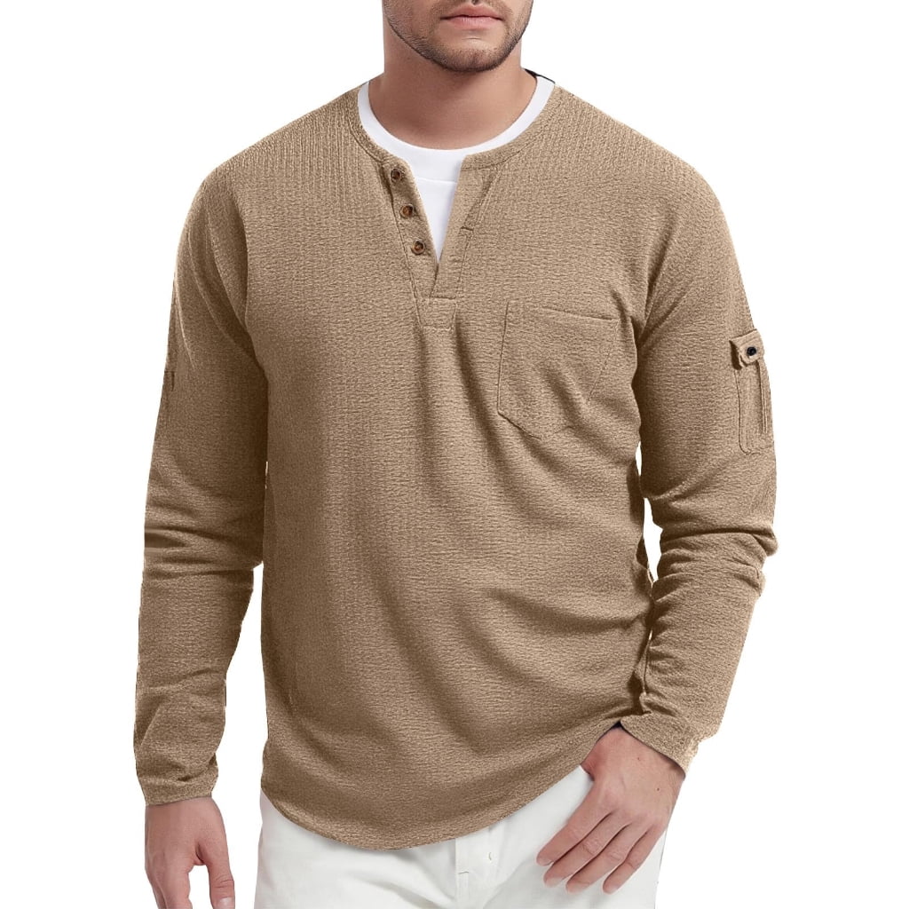 Yokua Men's Fall T Shirts Long Sleeve, Solid Color Crewneck Casual ...