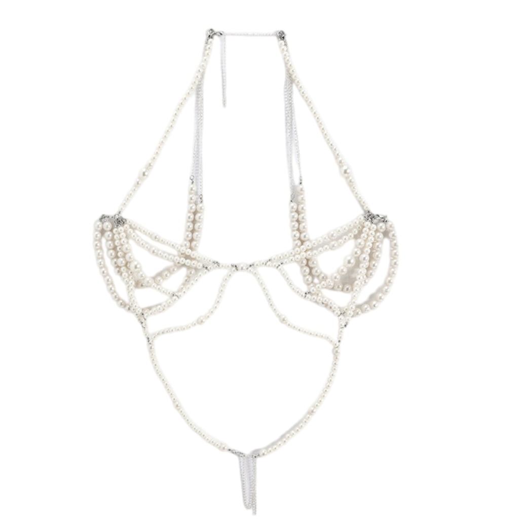 Yokua Multilayer Pearl Body Chain for Women Beaded Halter Backless Bras ...
