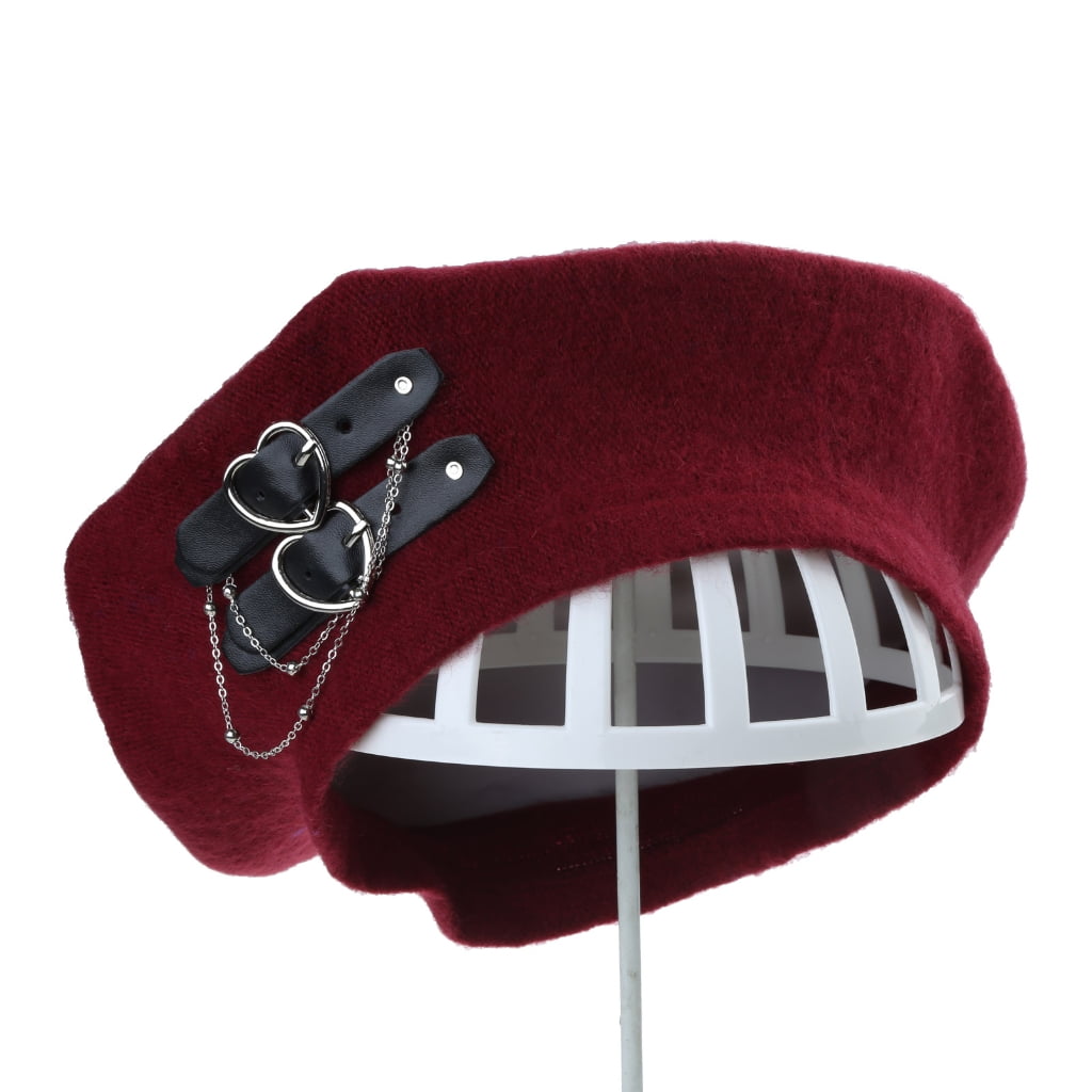 Yokua Sweet Cool Lolita Beret Girls Heart Buckle Beret Hat JK Hat ...