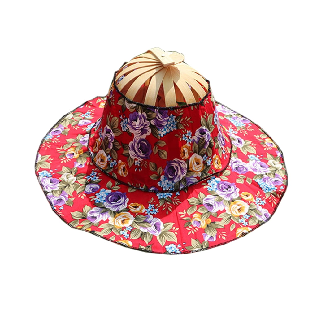 Yokua Vintage Bent Curved Wood Folding Textile Fan Hat Transformable ...