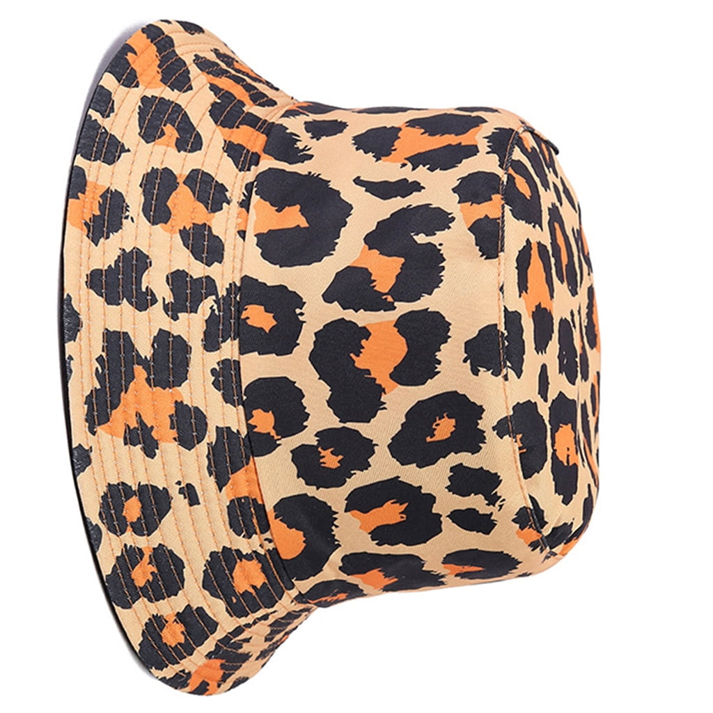 Yokua Woman Leopard Print Fisherman Hat Wide Cloth Bucket Hat Summer ...