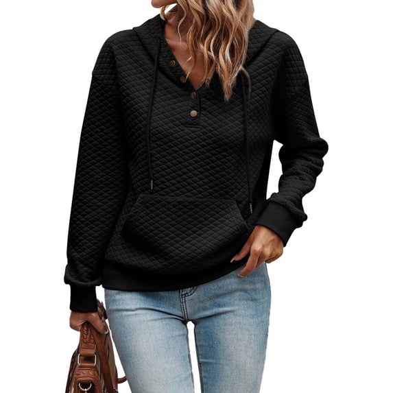 Yokua Women's Hoodies Casual Long Sleeve Quilted Half Button Drop ...