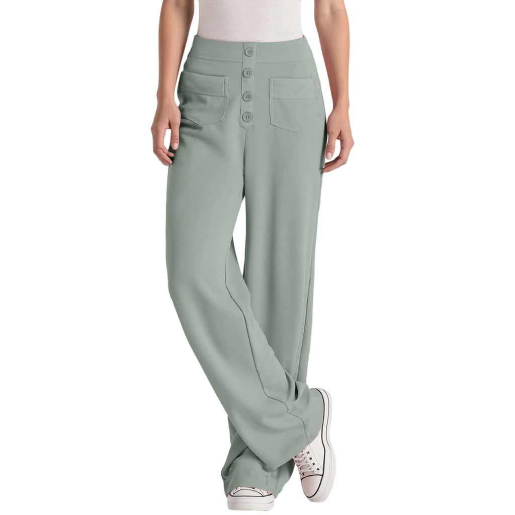 Yokua Womens High Waist Button Stretchy Work Pants Straight Leg Office ...