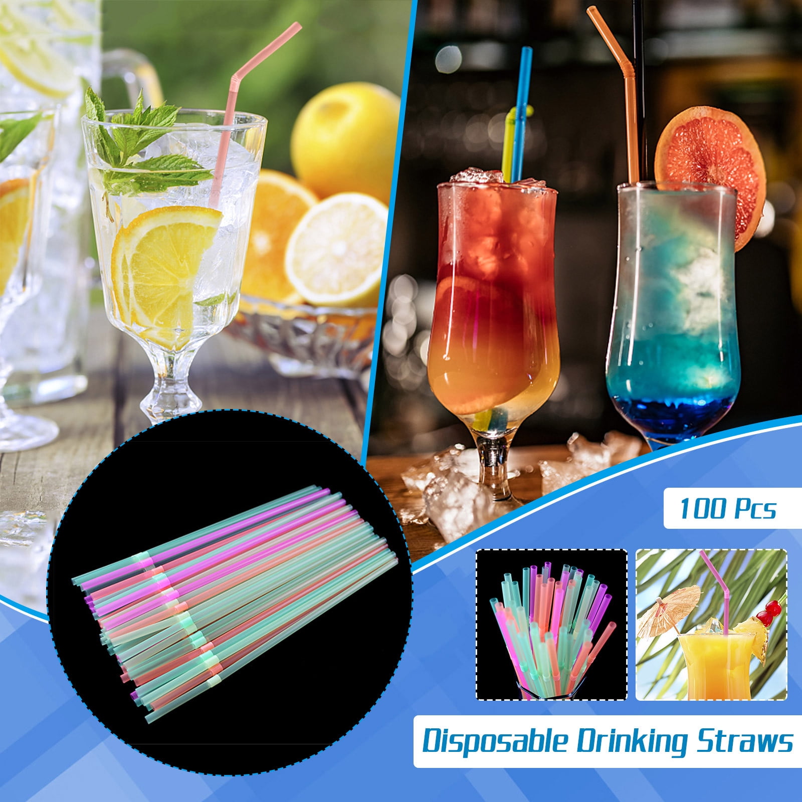 Yoland Flexible Bendy Party Disposable Drinking - Transparent 100PCS ...
