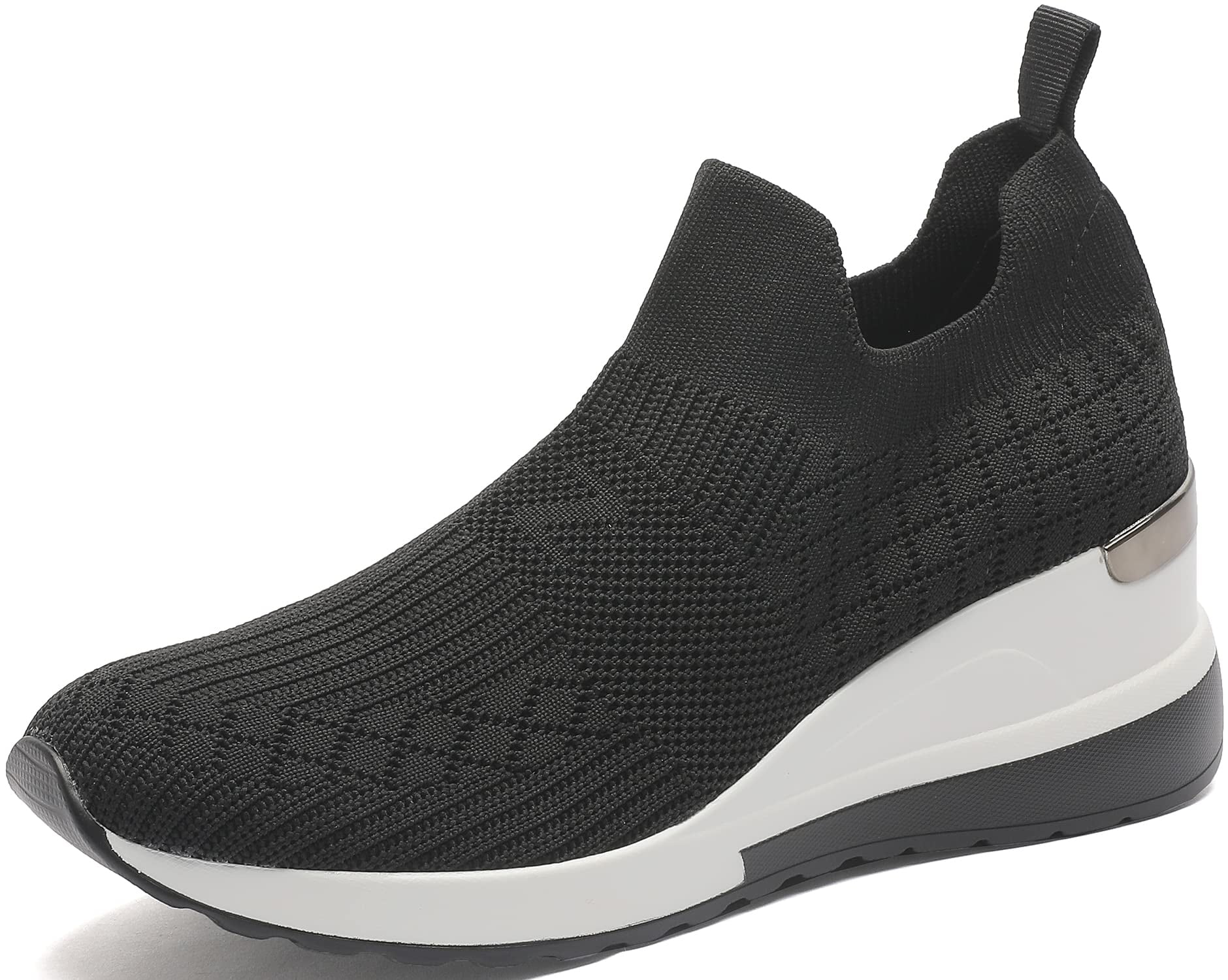Casual Black Wedge Sneakers for Women, Slip-on Knit Mesh Breathable ...