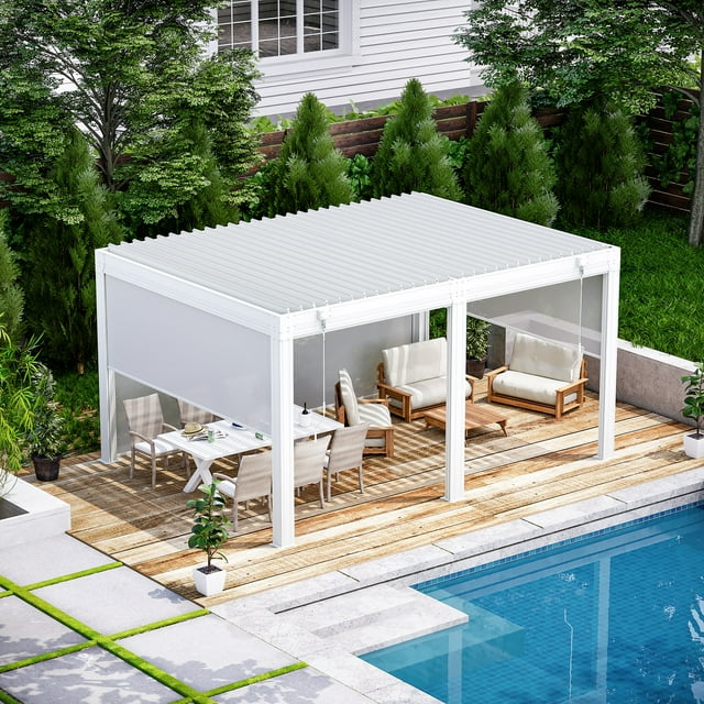 Yoleny 12x16FT Louvered Pergola, Waterproof with Retractable Side Shade ...