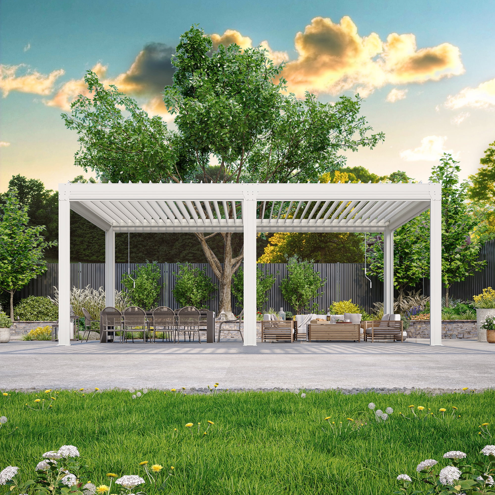 Yoleny 12×20 FT Aluminum Louvered Pergola with 6-Panel Pull-Down ...