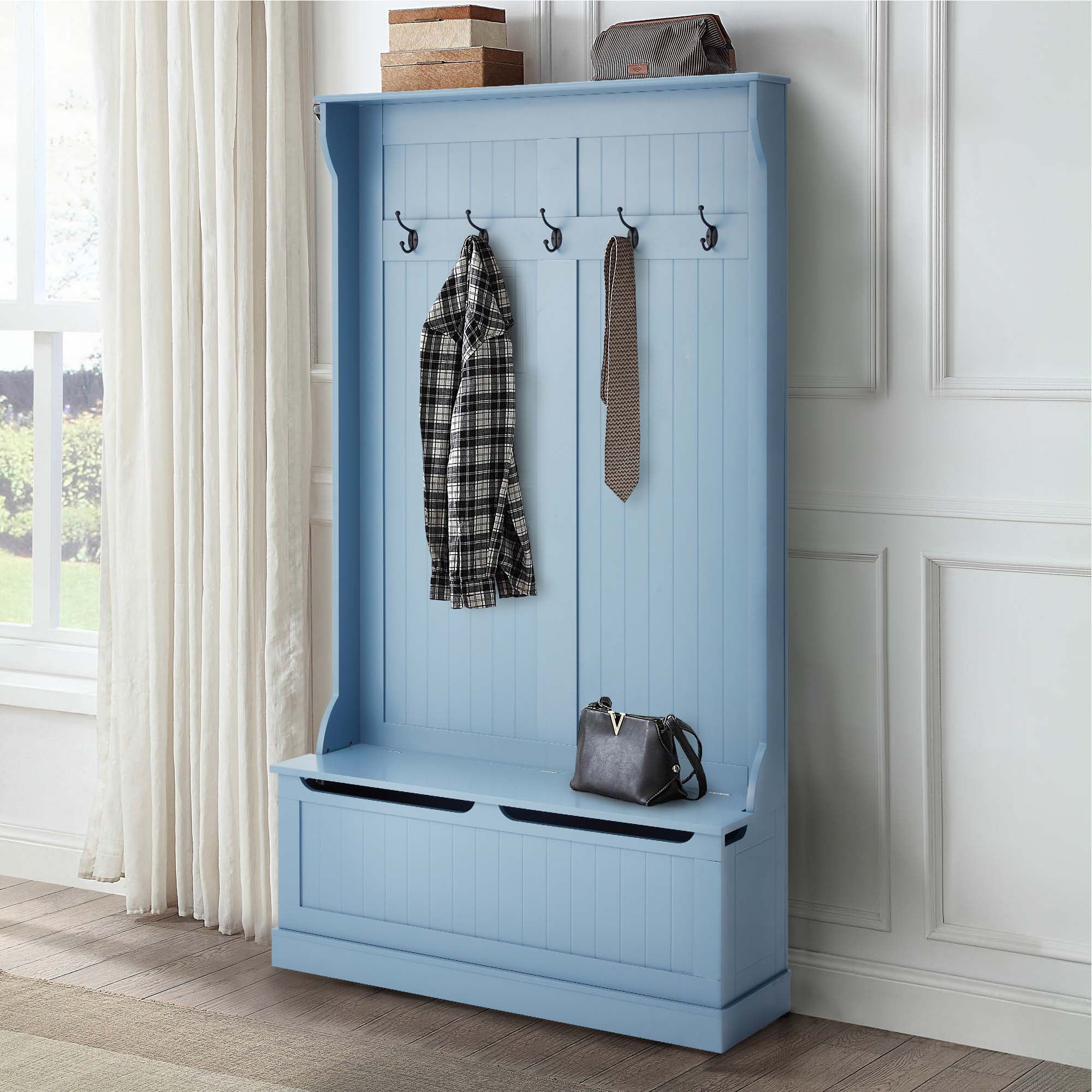 Yoleny 3-in-1 Entryway Hall Tree Storage Bench, 71" Wooden Coat Rack ...