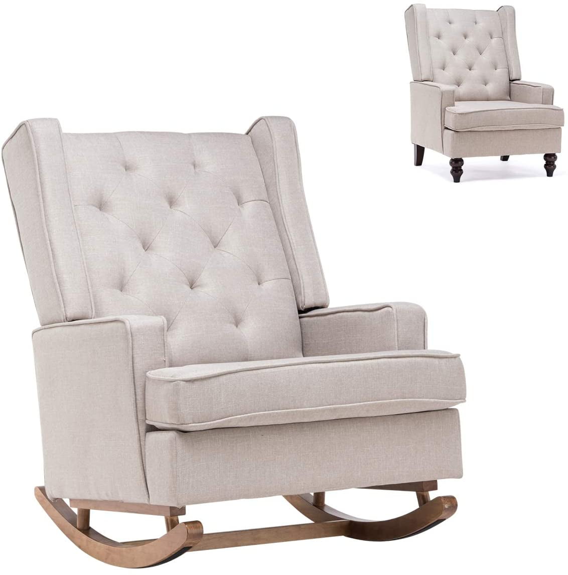 Yoleny Rocking Chair with Two Sets of Legs,Linen Fabric Glider Rocker ...