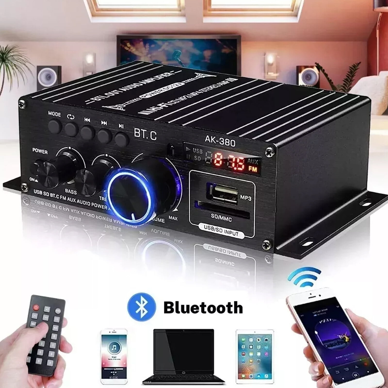 Yolispa 800W 2 Channel Bluetooth Amplifier with LCD Digital Display ...