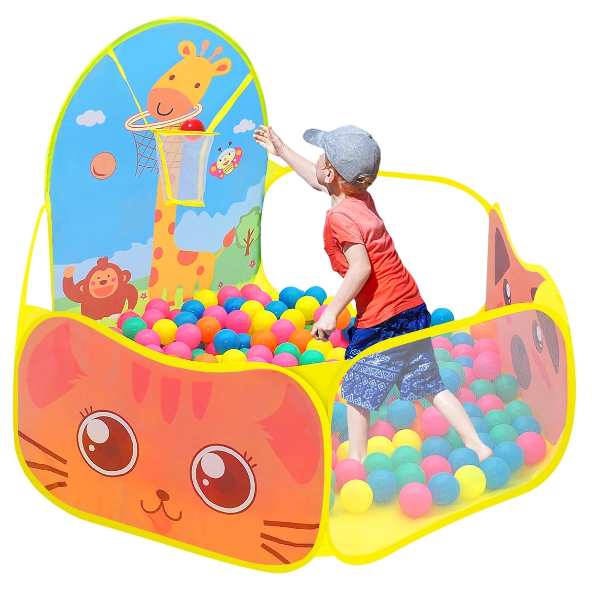 Yolispa Ball pool with Basketball Hoop, Portable Cute Children Ball Pit ...