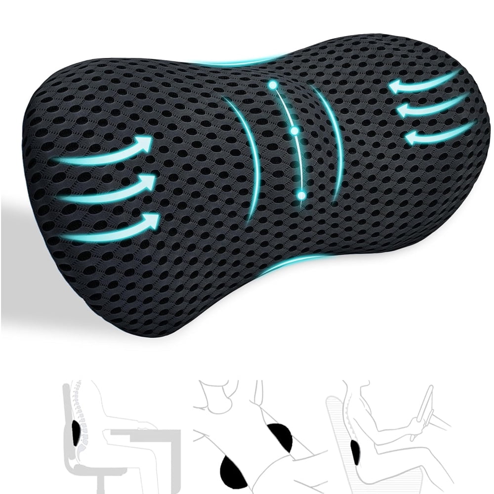 Yolispa Lumbar Support Pillow Memory Foam Back Support Cushion Black ...