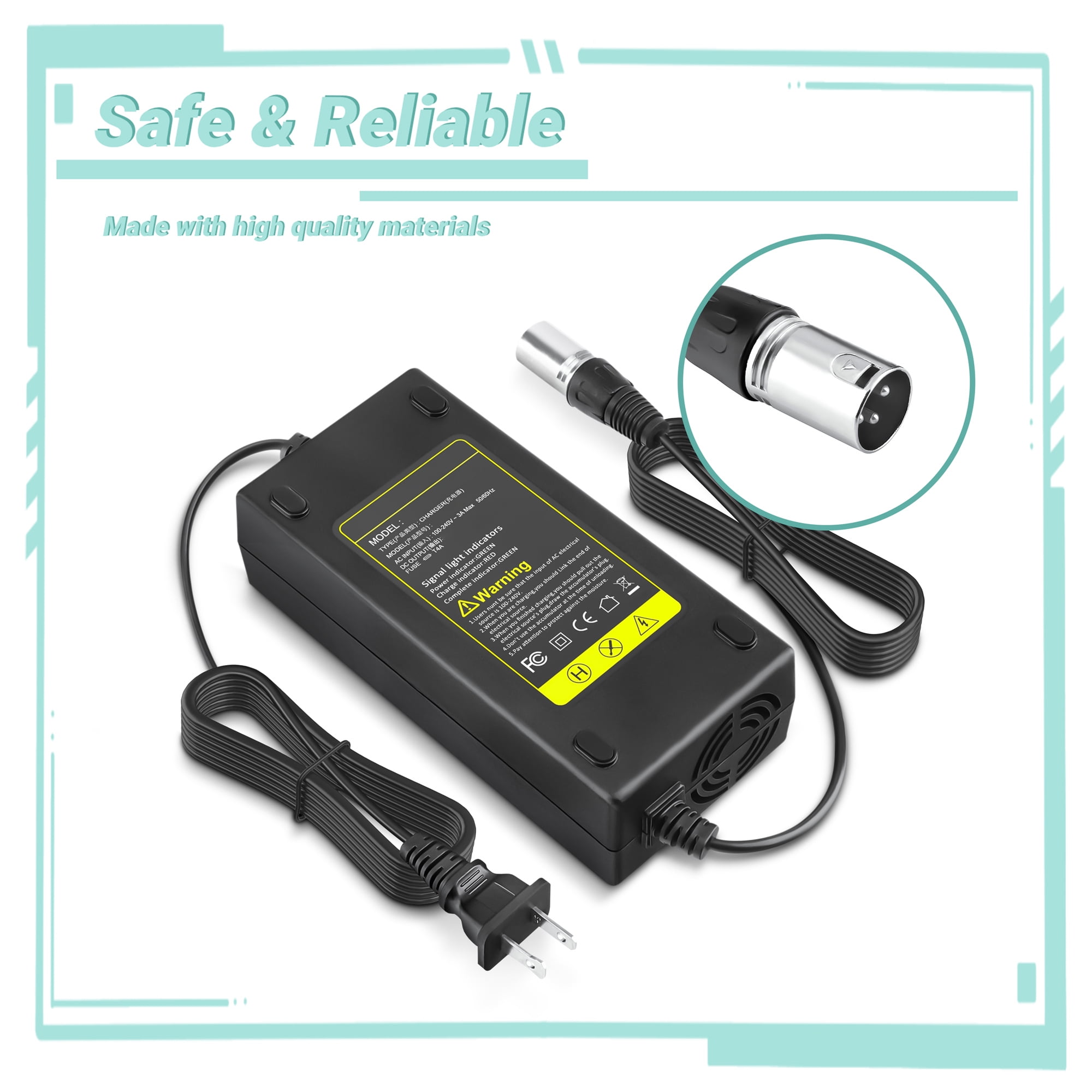 Yolmary 24V 5A Battery Charger with 3-Pin XLR Connector Compatible for ...