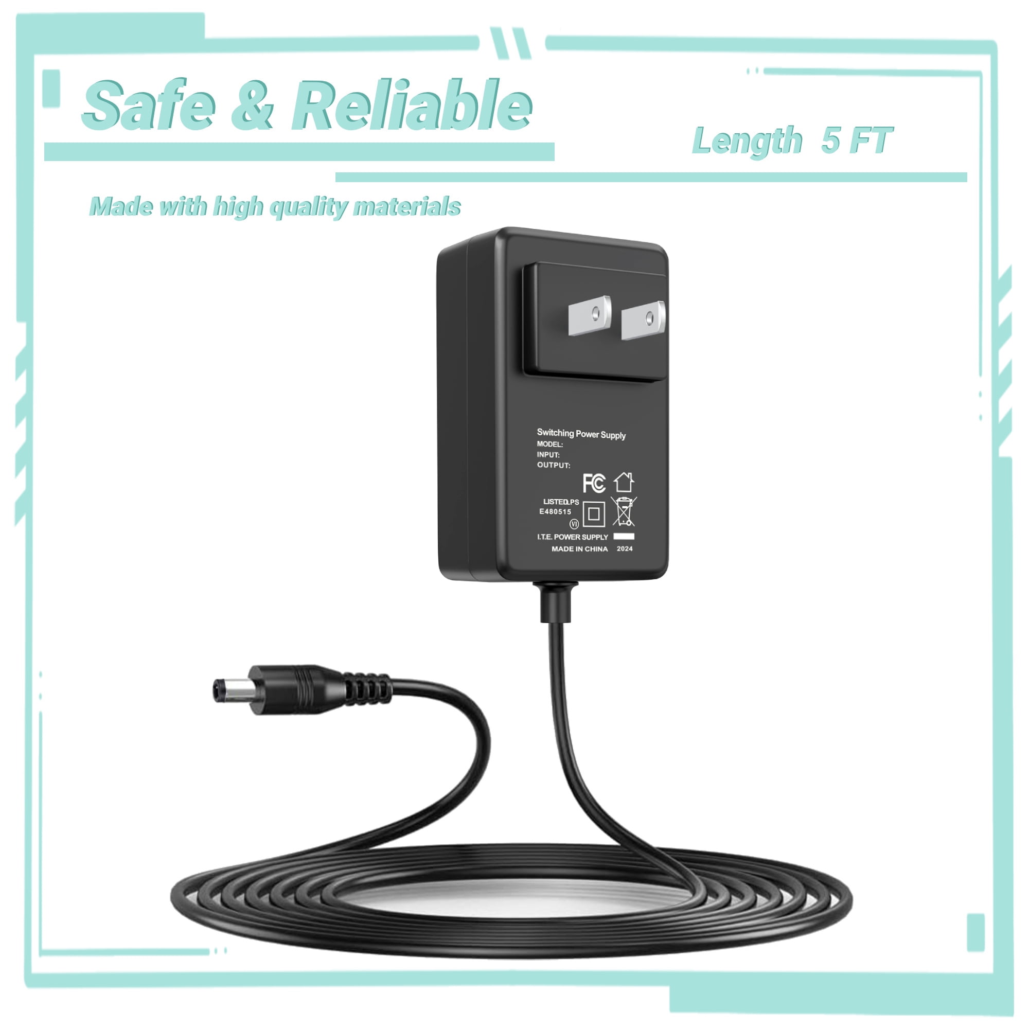 Yolmary 5ft 12V 2A-3A AC Adapter Charger Compatible with Elmo TT-12 ...