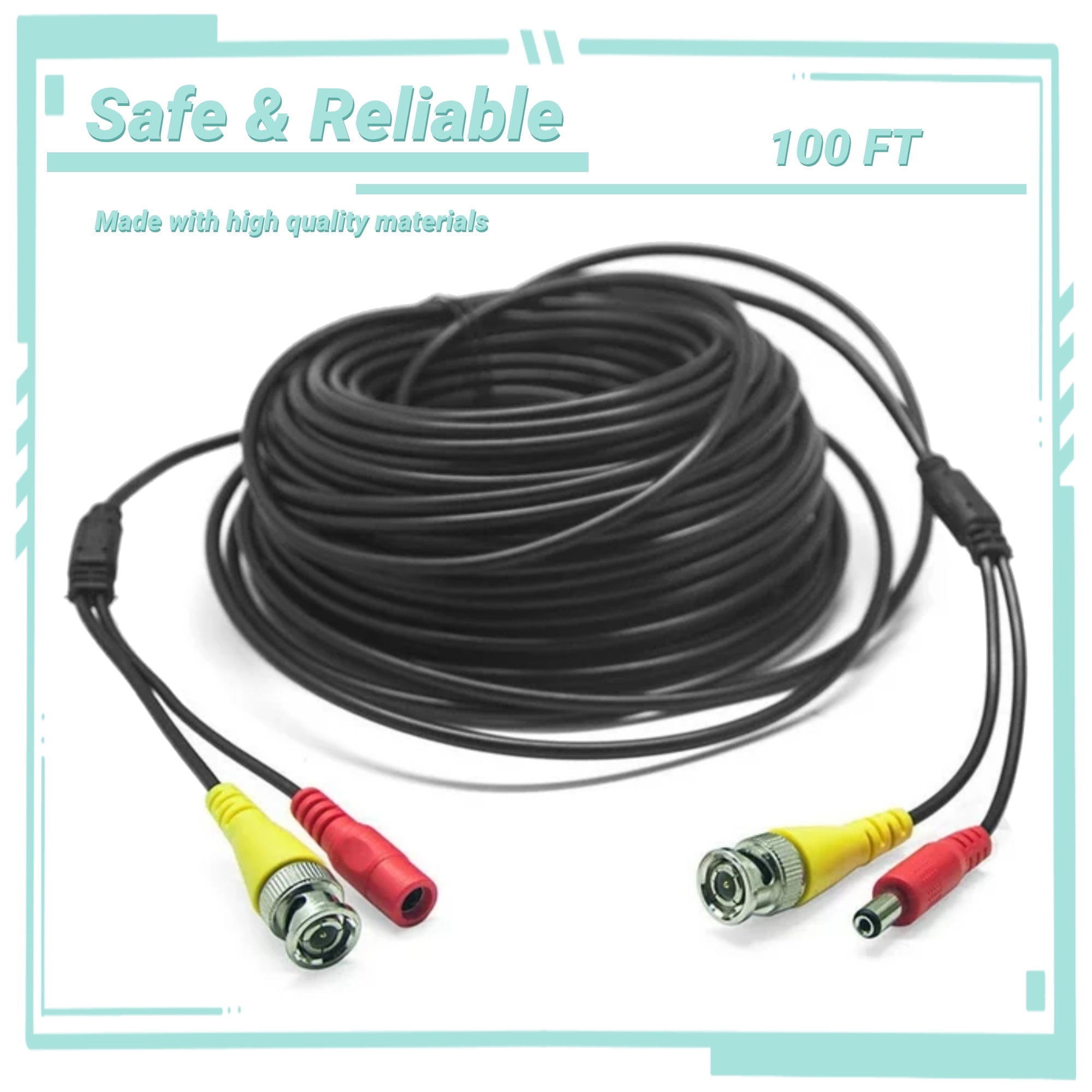 Yolmary Security Camera Cable Wire CCTV Video Power 100FT/30M BNC RCA ...