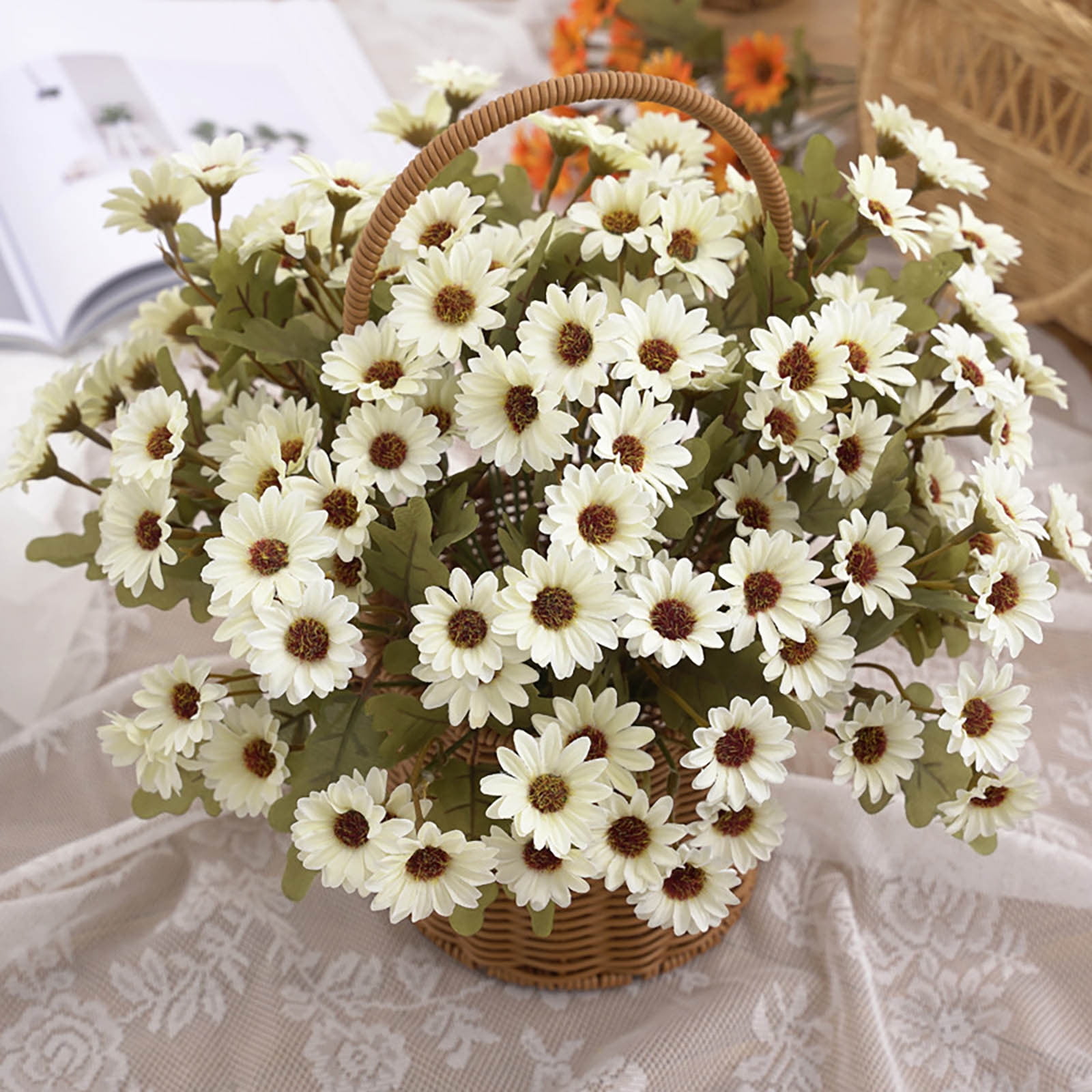 Yoloke 2 Pcs Artificial Mums Flowers Outdoor Plastic Fall Flowers Fake ...