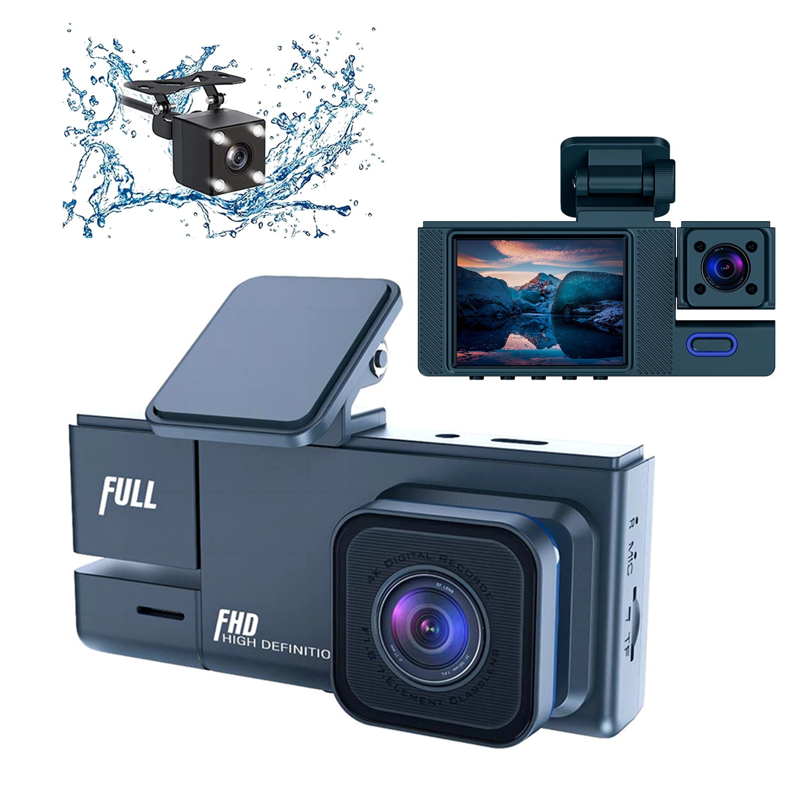 Yoloke 2-inch HD 1080P Triple Lens Dash Cam with Wide-angle Recording ...