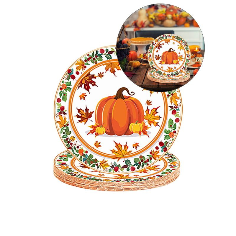 Yoloke 24Pcs Fall Maple Leaf Pumpkin Paper Plates Thanksgiving Party ...