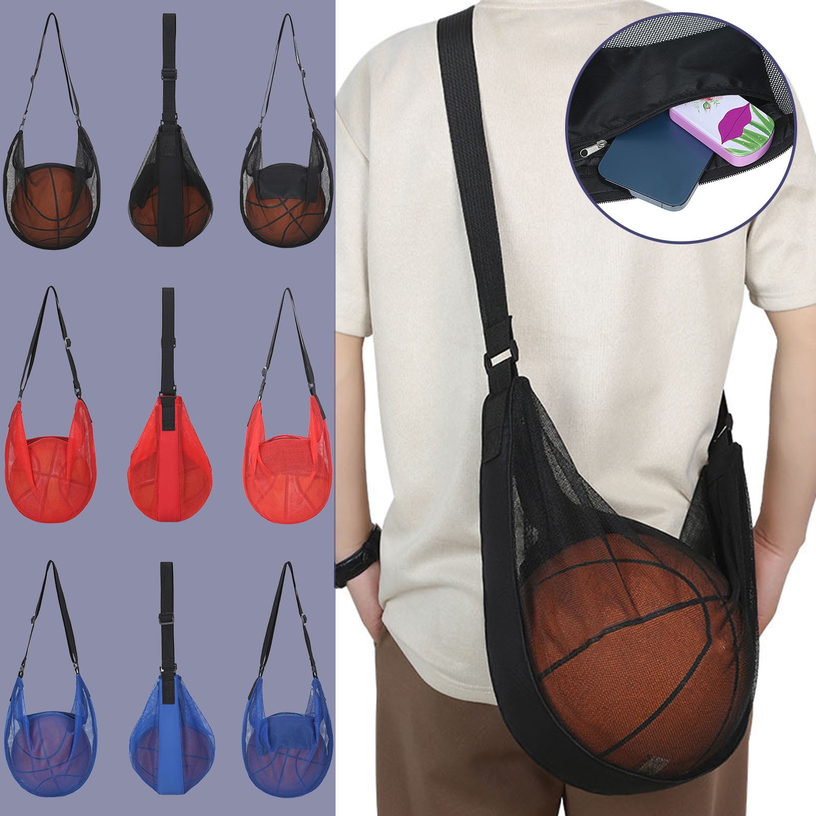 Yoloke Breathable Mesh Basketball Bag - Single Shoulder Crossbody ...