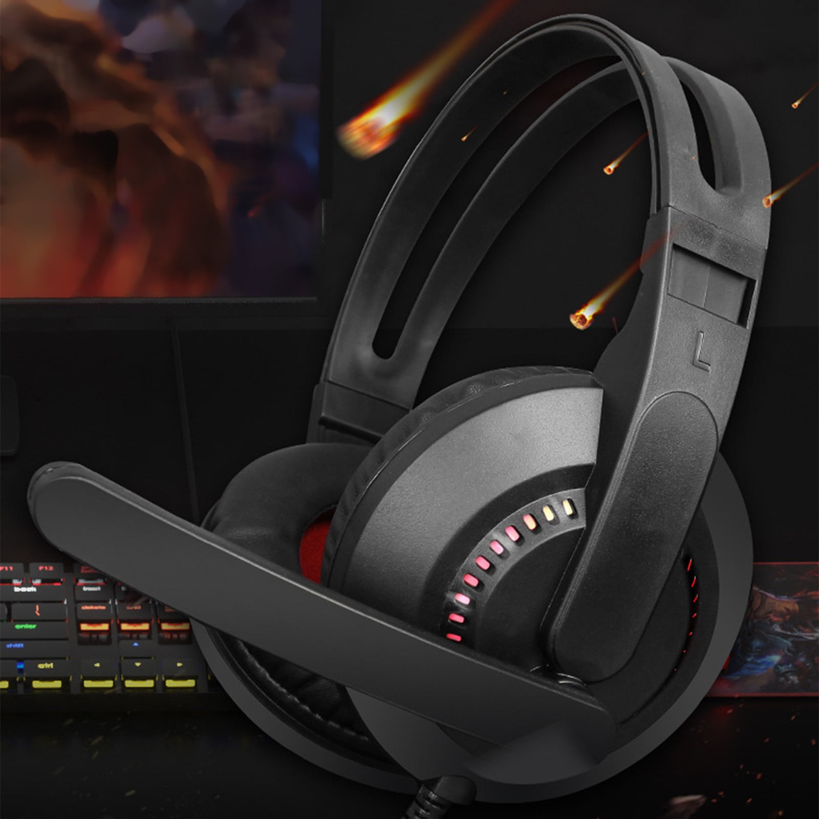 Yoloke Gaming Headset with Red Light Effect, Powerful Bass, Microphone ...