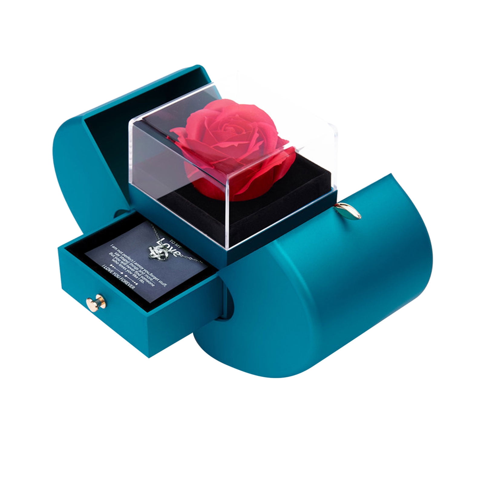 Yoloke Preserved Red Rose Box Gift Set with Necklace & Card for Her ...