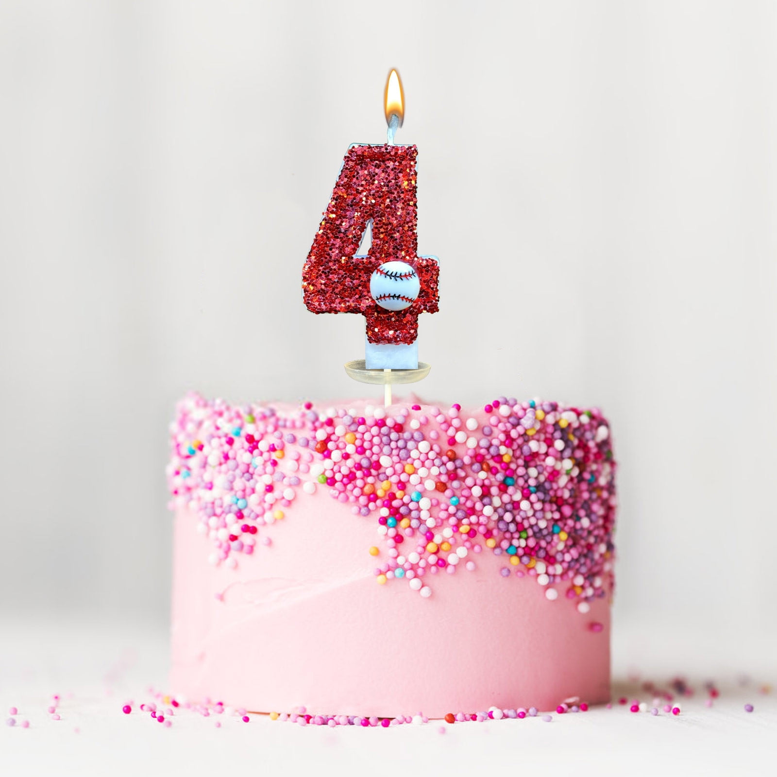 Yoloke Red Glitter Number 4 Baseball Cake Topper - Birthday Candle for ...
