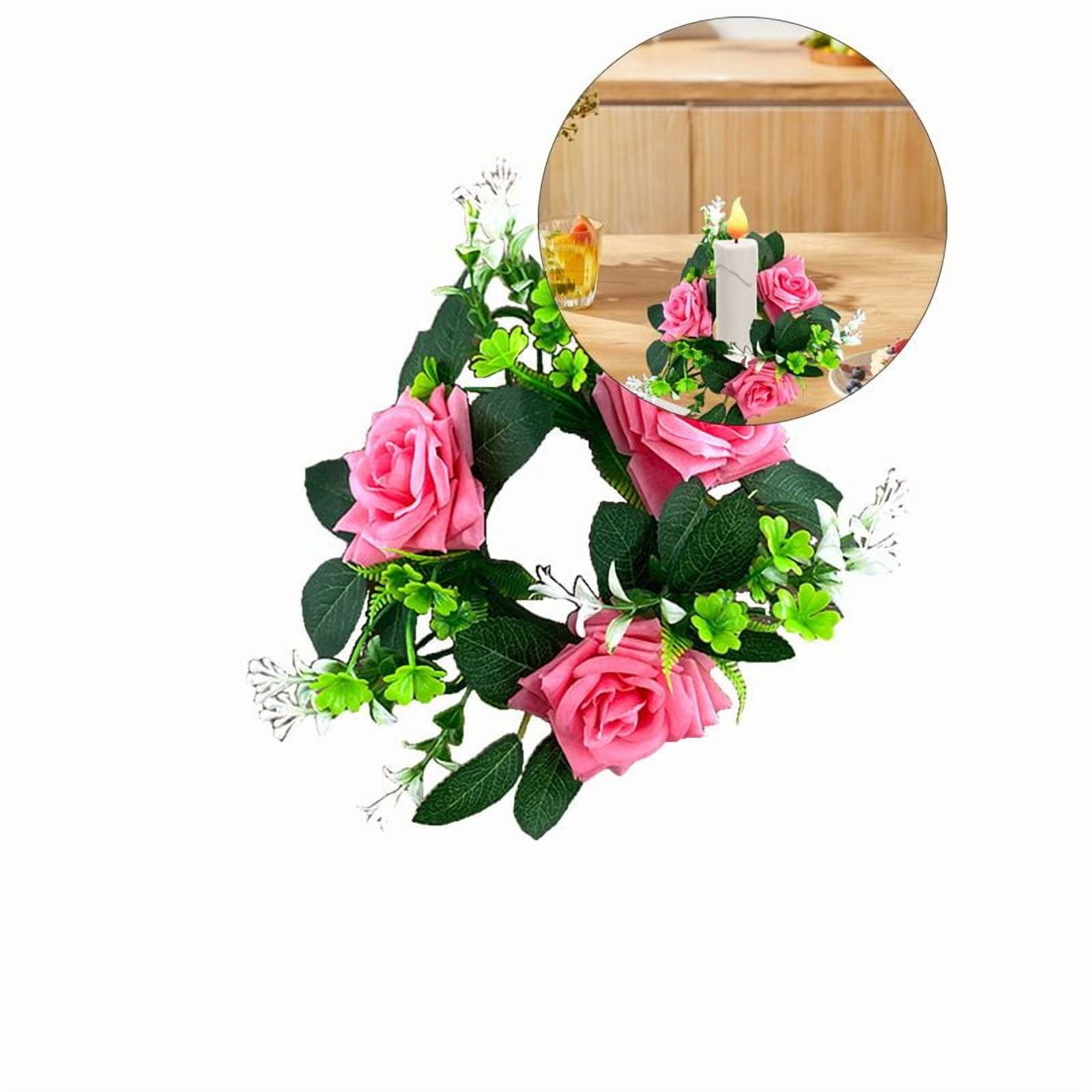 Yoloke Small Candle Rings Wreaths - Fake Roses Artificial Flowers ...