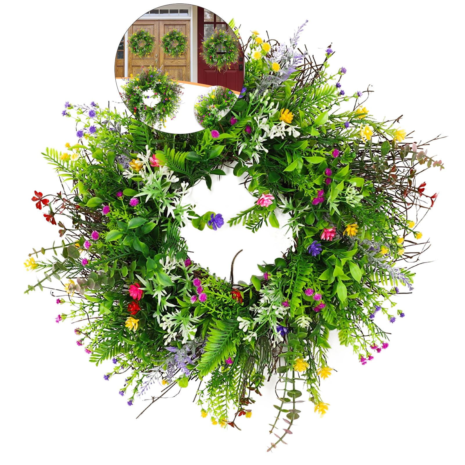 Yoloke Spring Wreath Spring Wreaths for Front Door Artificial Summer ...