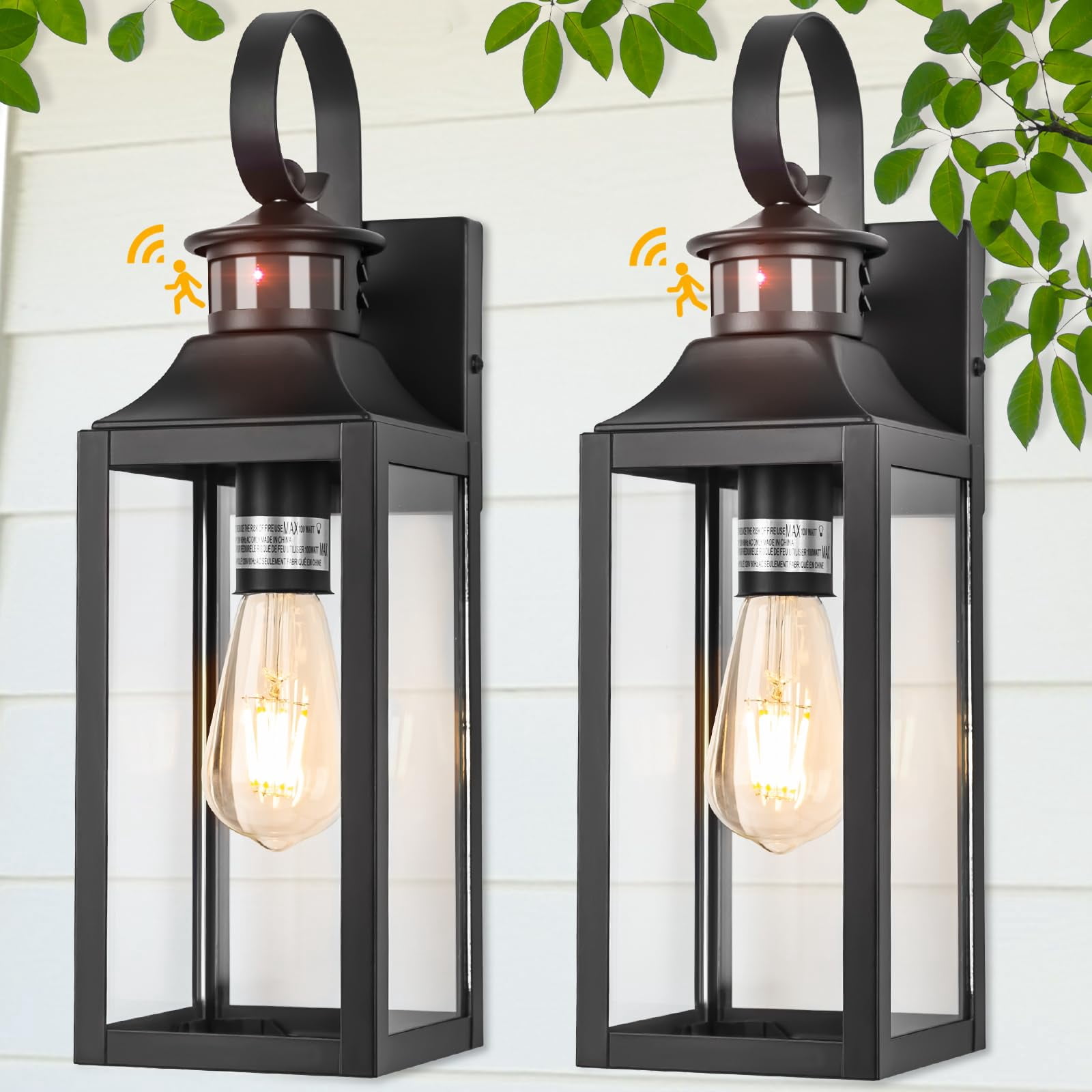Yolsunes Motion Sensor Outdoor Wall Lights 2 Pack, Black Dusk to Dawn ...