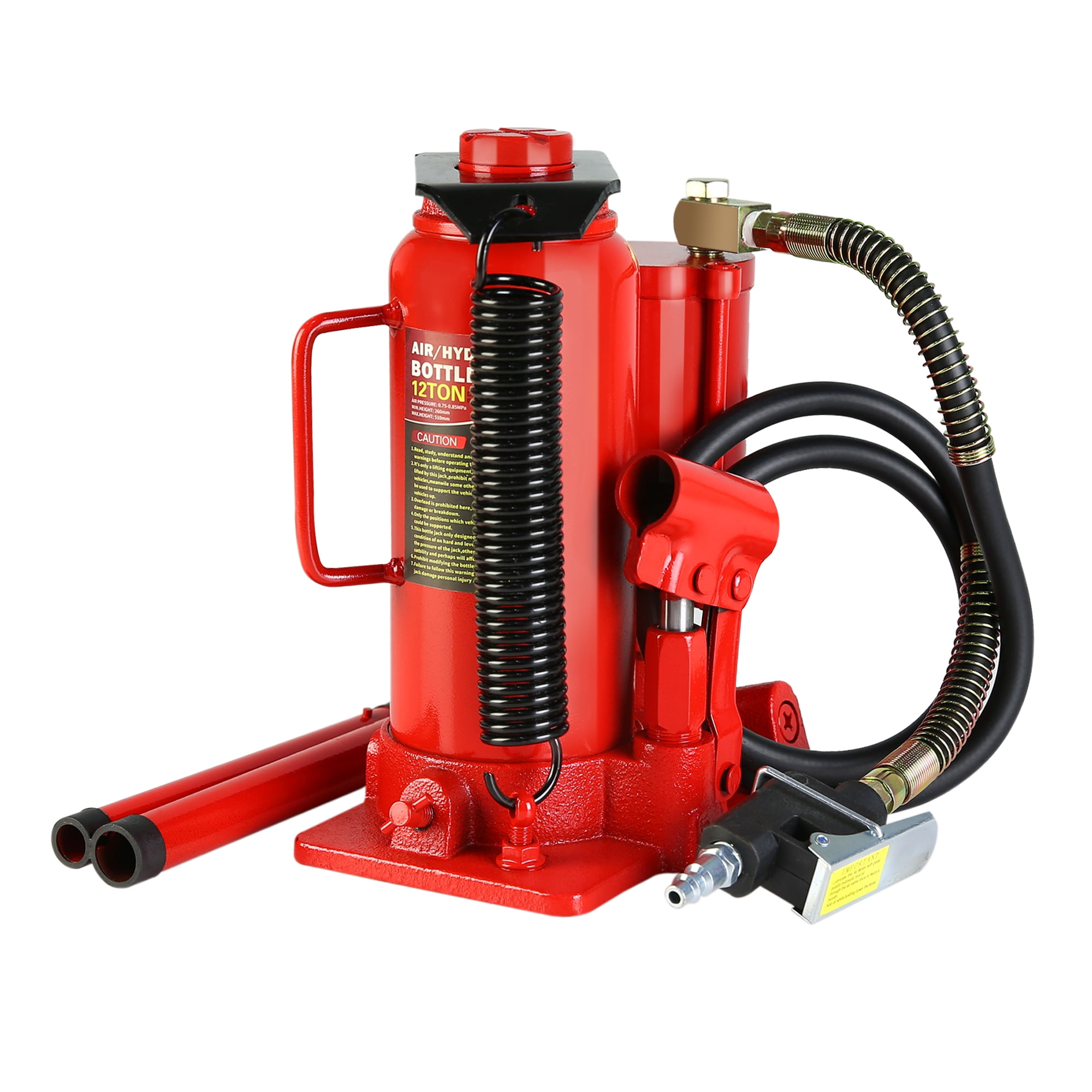 Yoluckea 12-Ton Steel All-Welded Air Hydraulic Bottle Jack, 10.2-20.1 ...