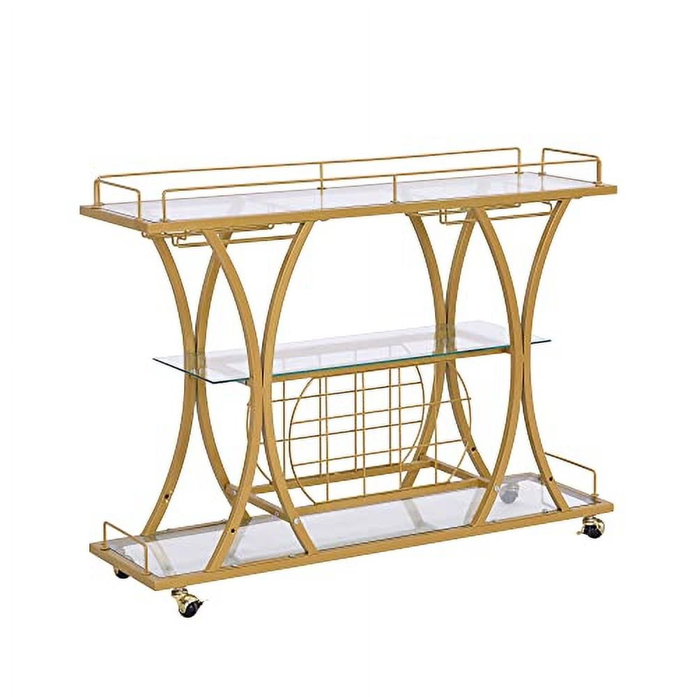 Yoluckea Glass Bar Serving Cart with Wine Rack and Glass Holder, 3-Tier ...