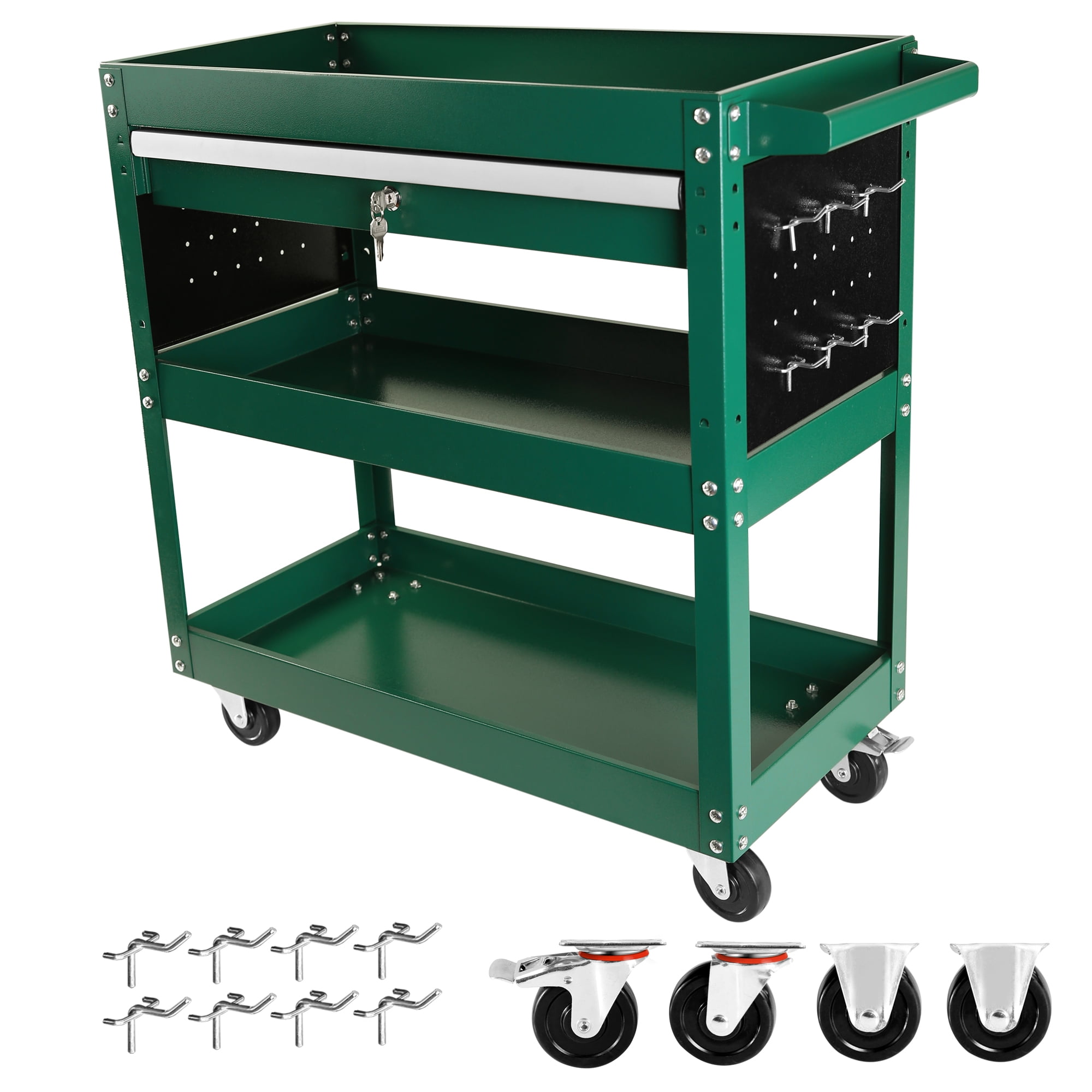 Yoluckea Heavy Duty 3-Tier Rolling Tool Cart , Industrial Utility Cart ...