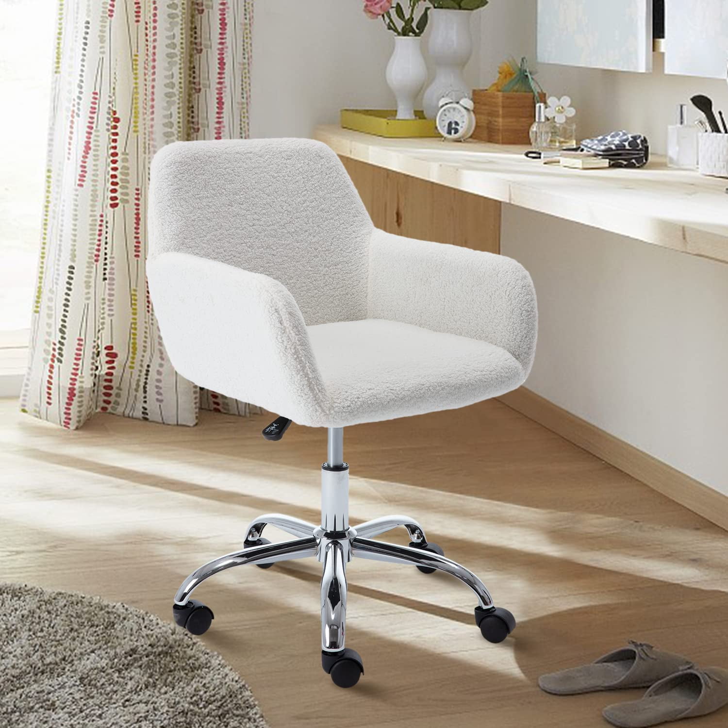 Yoluckea Modern Teddy Home Office Chair, Adjustable Swivel Office Chair ...