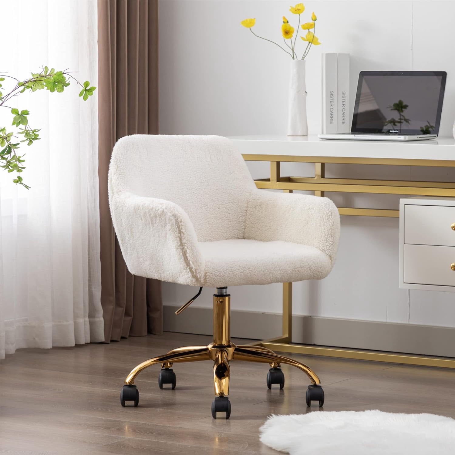 Yoluckea Modern Teddy Home Office Chair, Adjustable Swivel Office Chair ...