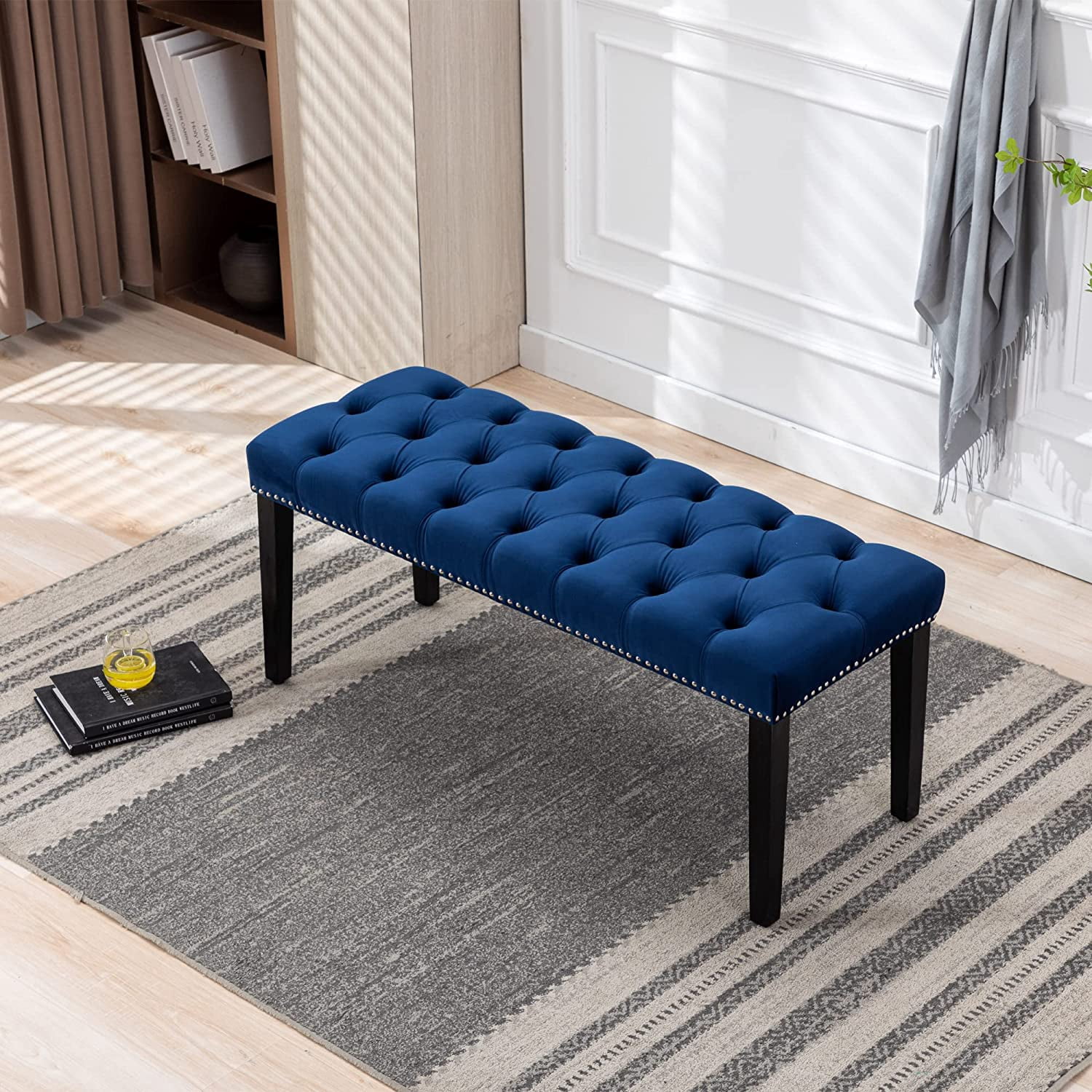 Yoluckea Upholstered Ottoman Benches, 45” Modern Velvet Bench with ...