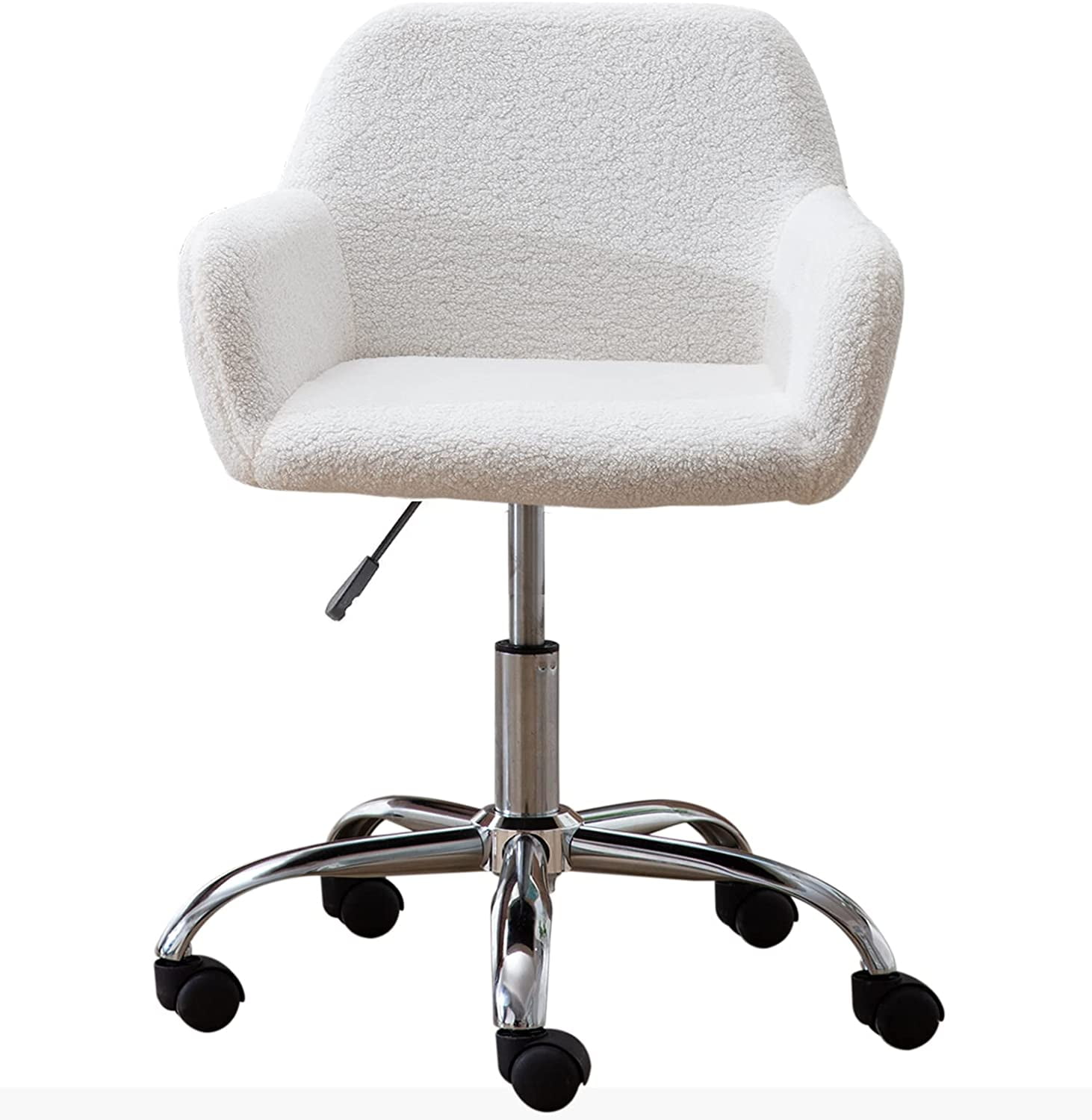 Yoluckea White Fluffy Desk Chair with Wheels - Height Adjustable Vanity ...