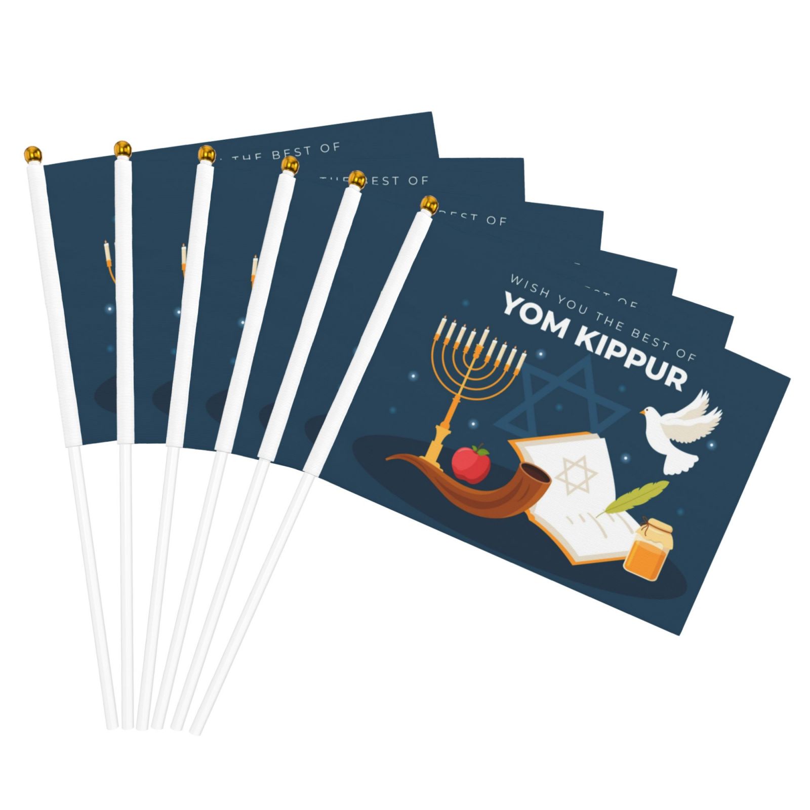 Yom Kippur Jewish Holiday Flag Small Flags Stick 5.5'' x 8.2'' Hand ...