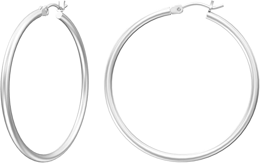 Yomhary 40mm Stainless Steel Silver Hoop Earrings for Women 14K Silver ...