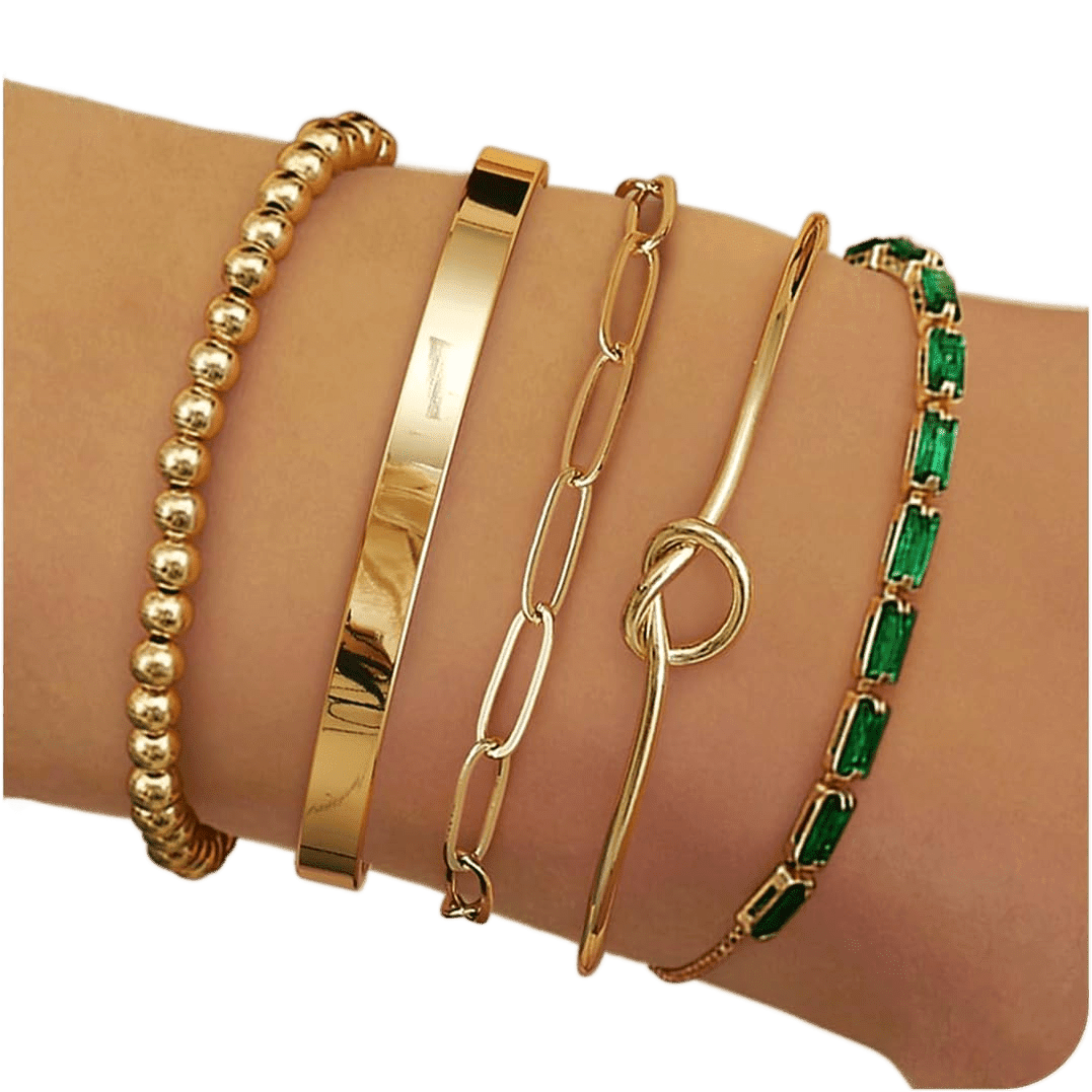 Yomhary 5 Pcs Gold Plated Stainless Steel Women's Bracelet Set - Cuff ...